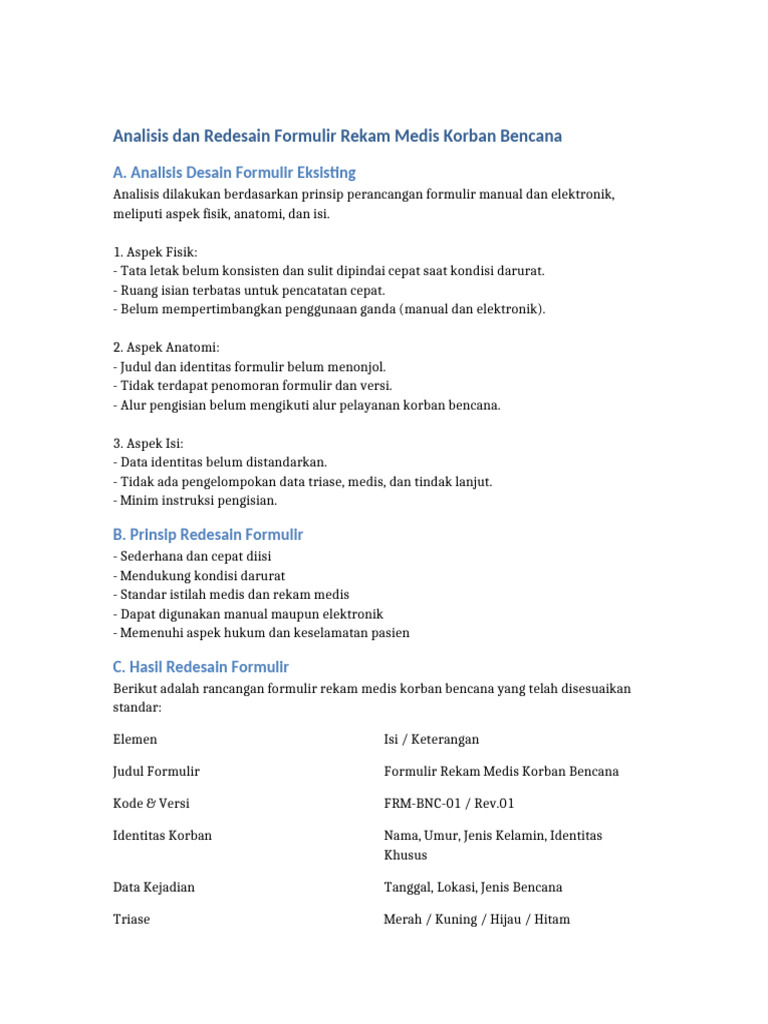 Redesain Formulir Rekam Medis Bencana | PDF