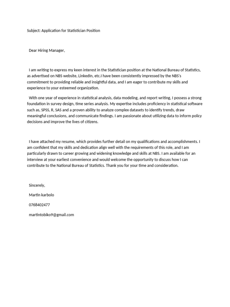 Application for Statistician Position | PDF