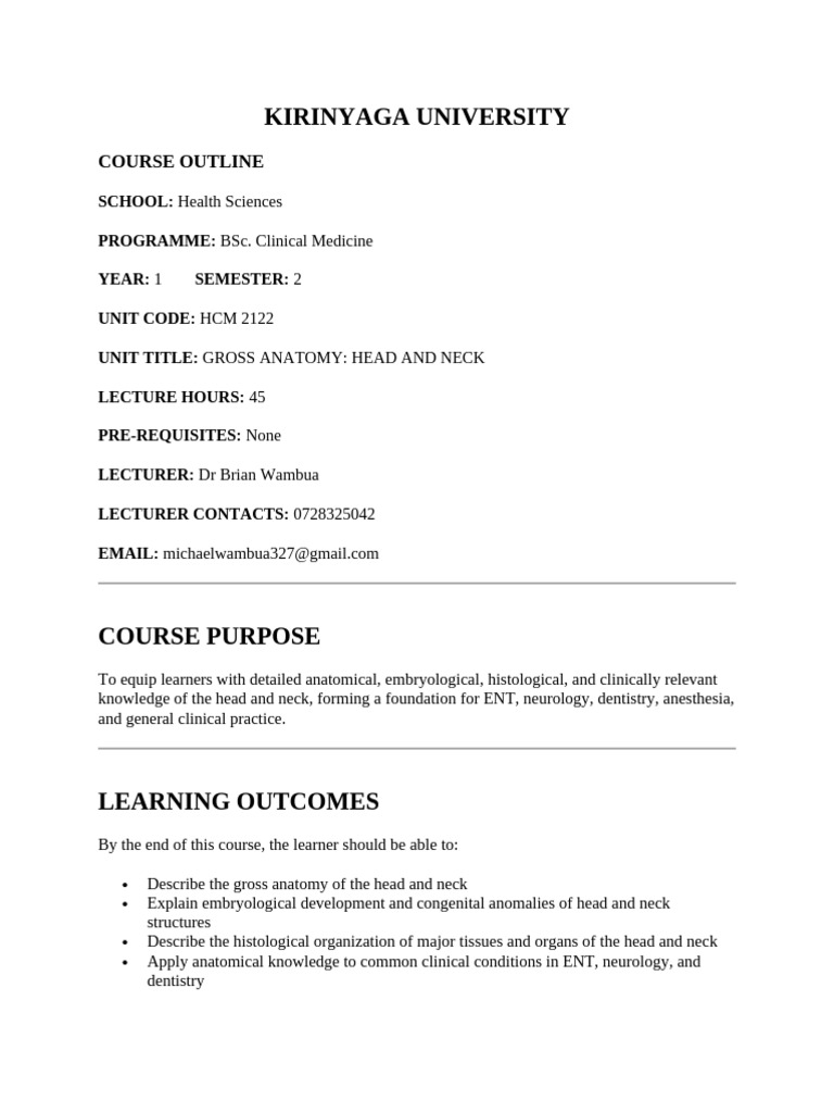 Gross Anatomy of Head and Neck Course | PDF | Skull | Larynx