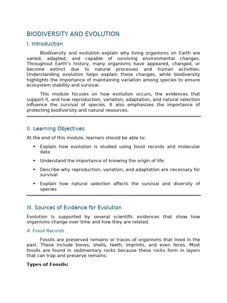 Biodiversity and Evolution 2 | PDF | Evolution | Natural Selection
