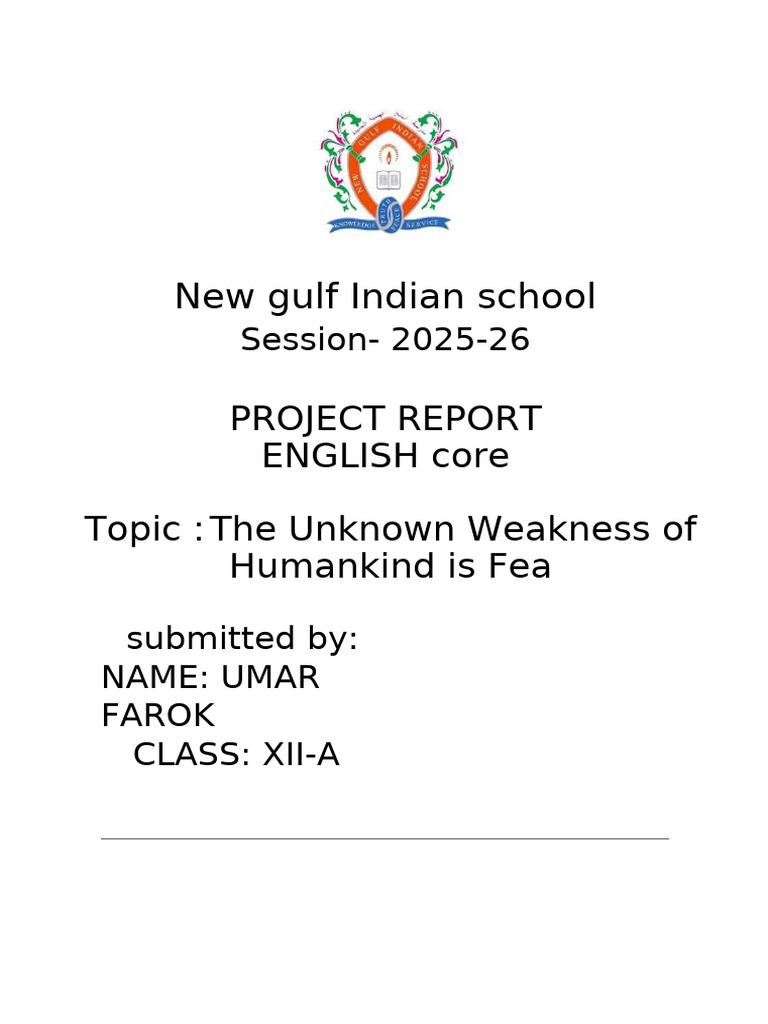 The Unknown Weakness of Humankind Is Fear Report PDF | PDF | Fear ...
