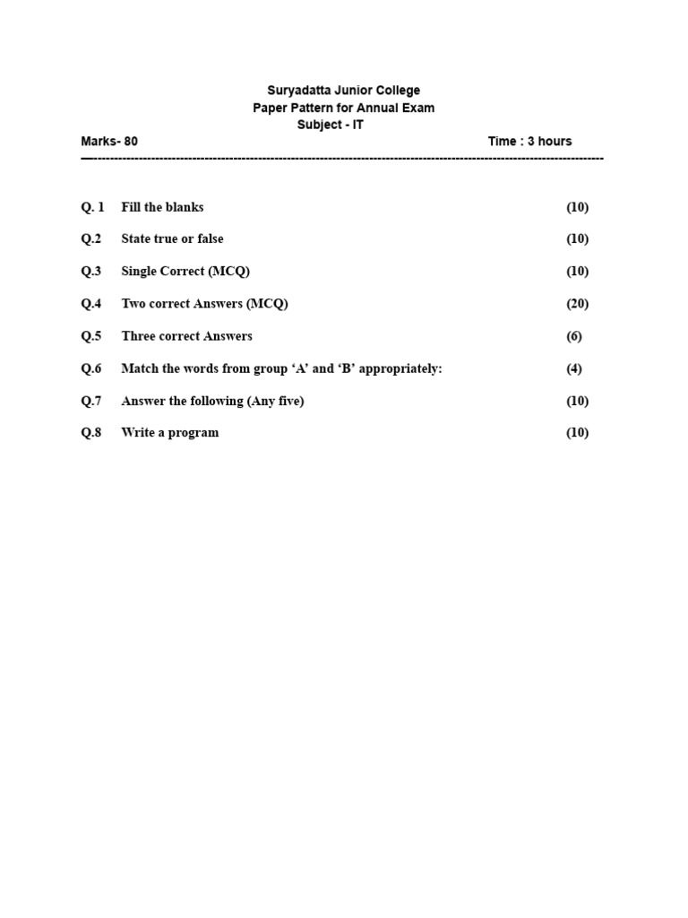 Suryadatta IT Exam Paper Pattern | PDF