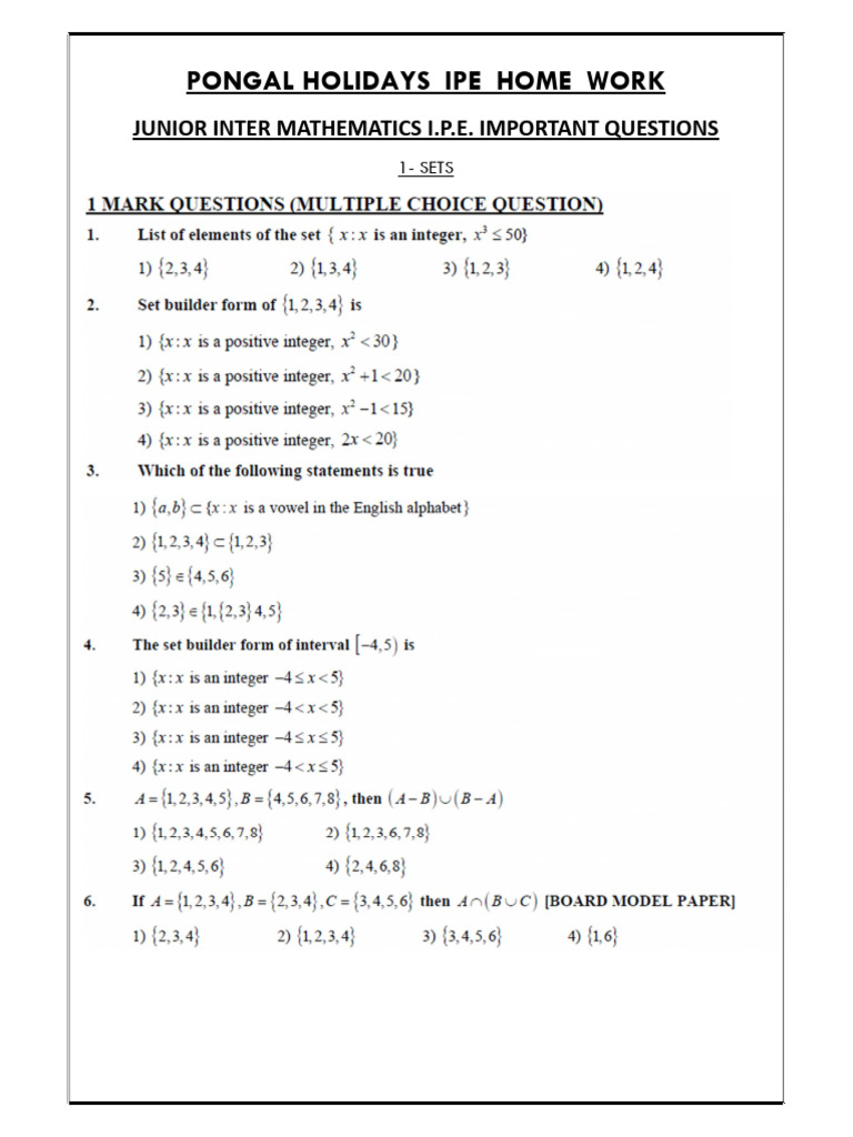 Junior Inter Mathematics Important Questions | PDF