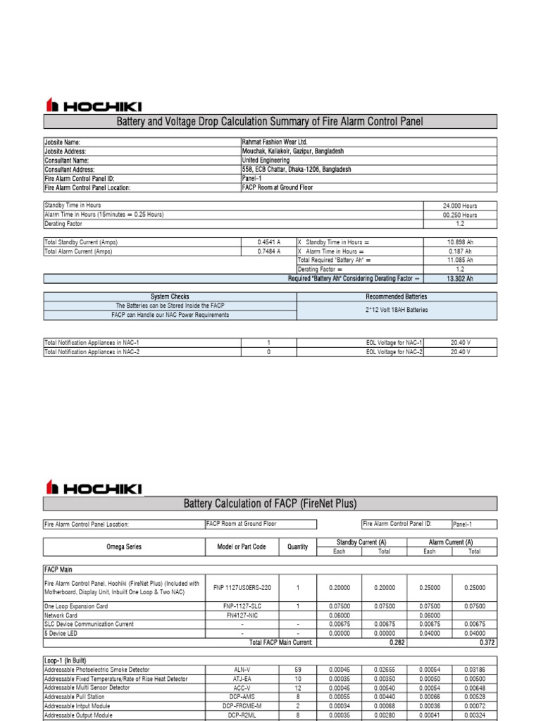 2a - RFL - Hochiki - FACP-1 - Batt Cal - 25-05-2025 | PDF | Sensor ...