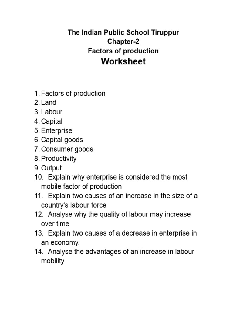 Factors of Production Worksheet | PDF