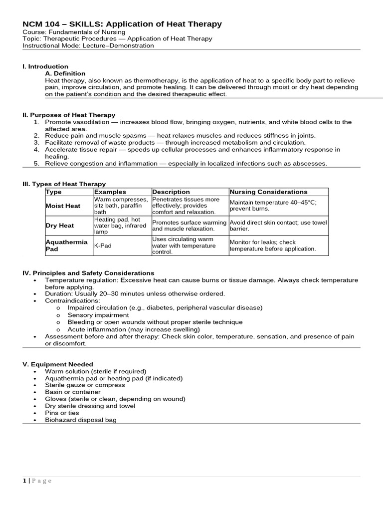 Heat Therapy Application in Nursing | PDF | Medicine | Medical Specialties