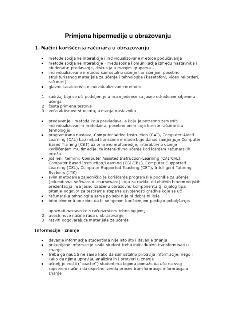 +++primena Hipermedija U Obrazovanju | PDF