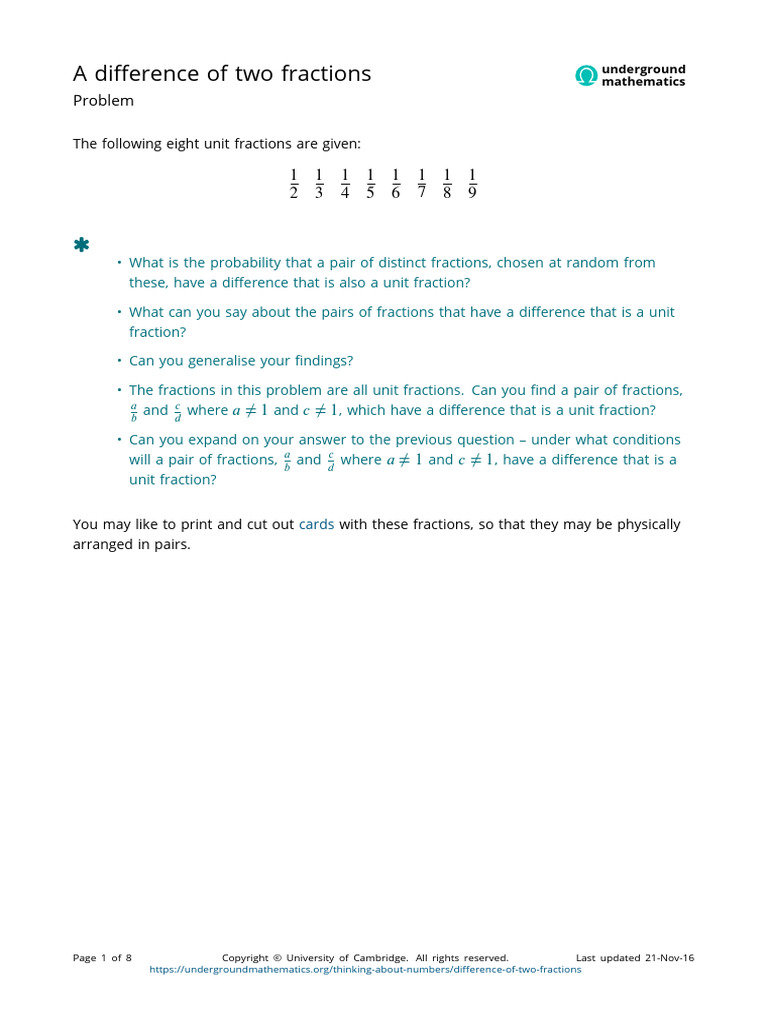 Unit Fractions Difference Analysis | PDF | Numbers | Elementary Mathematics