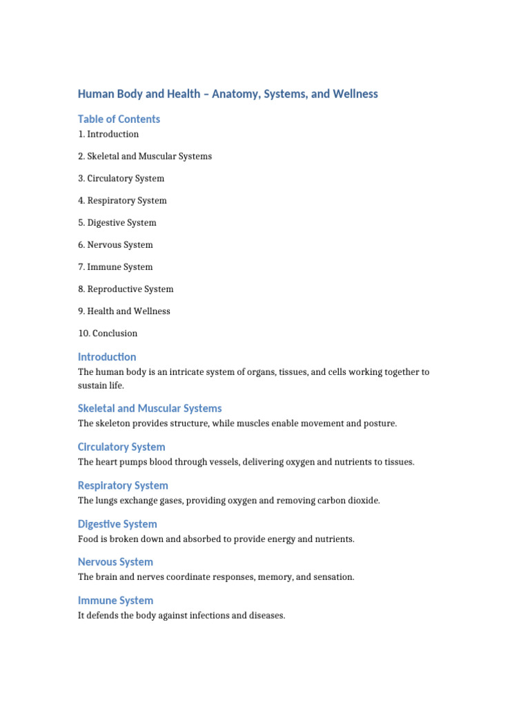 Human Body Systems and Wellness Guide | PDF