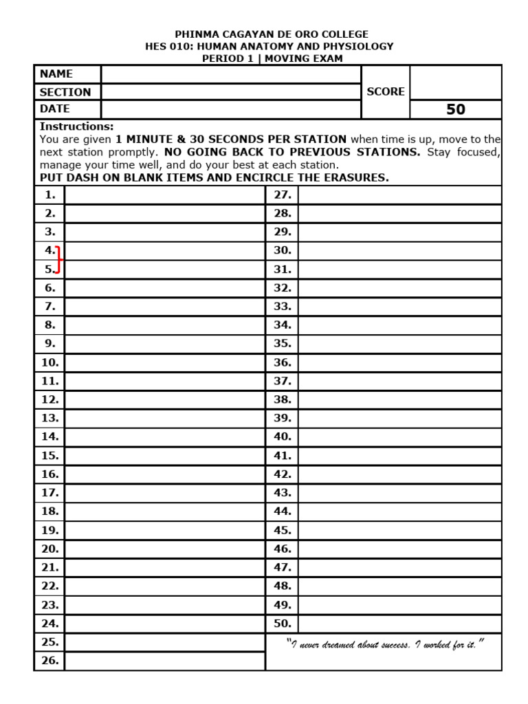 p1 Moving Exam Human Anatomy and Physiology Short Bondpaper | PDF
