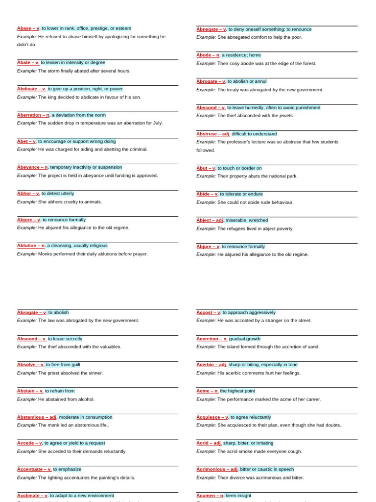 Vocabulary Definitions and Examples | PDF | Greed | Affidavit