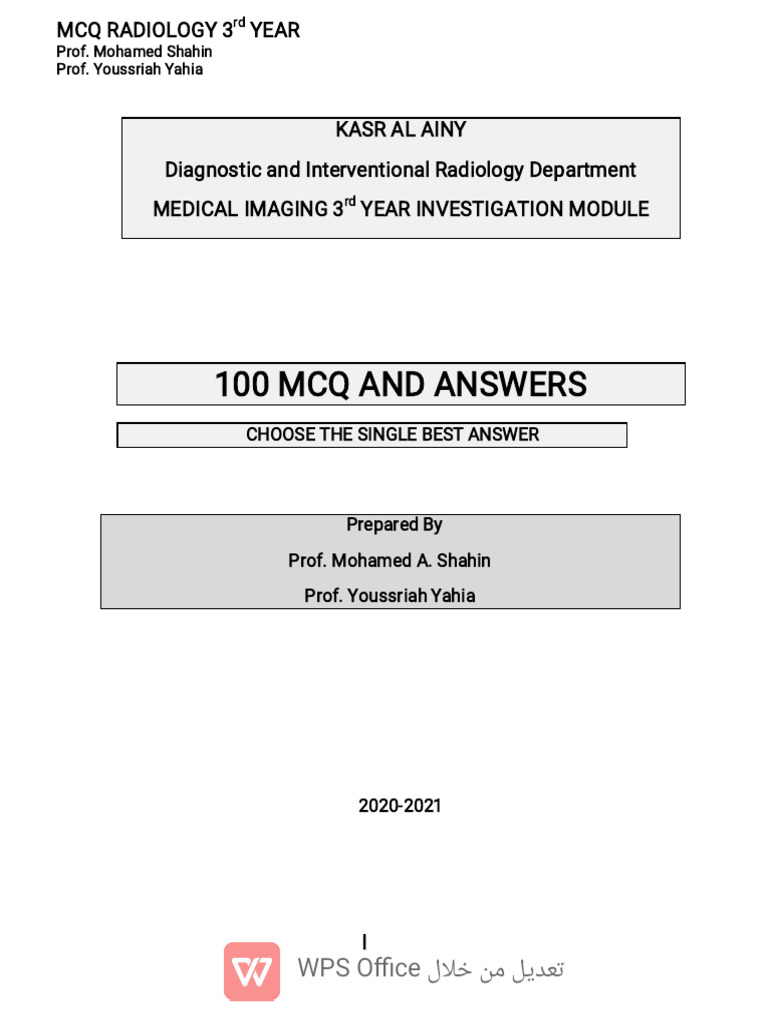 3rd Year Radiology MCQs and Answers | PDF | Medical Imaging | Ct Scan