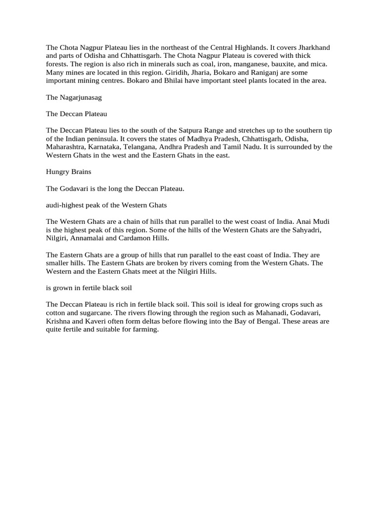 The Chota Nagpur Plateau Lies in The Northeast of The Central Highlands ...