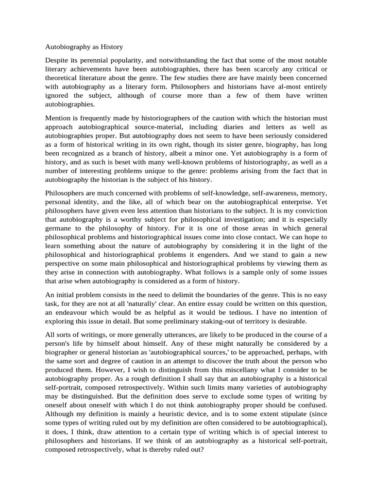 Autobiography as Historical Writing | PDF | Truth | Autobiographies