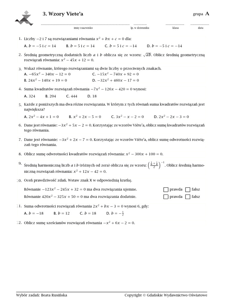 Wzory Viete'a | PDF