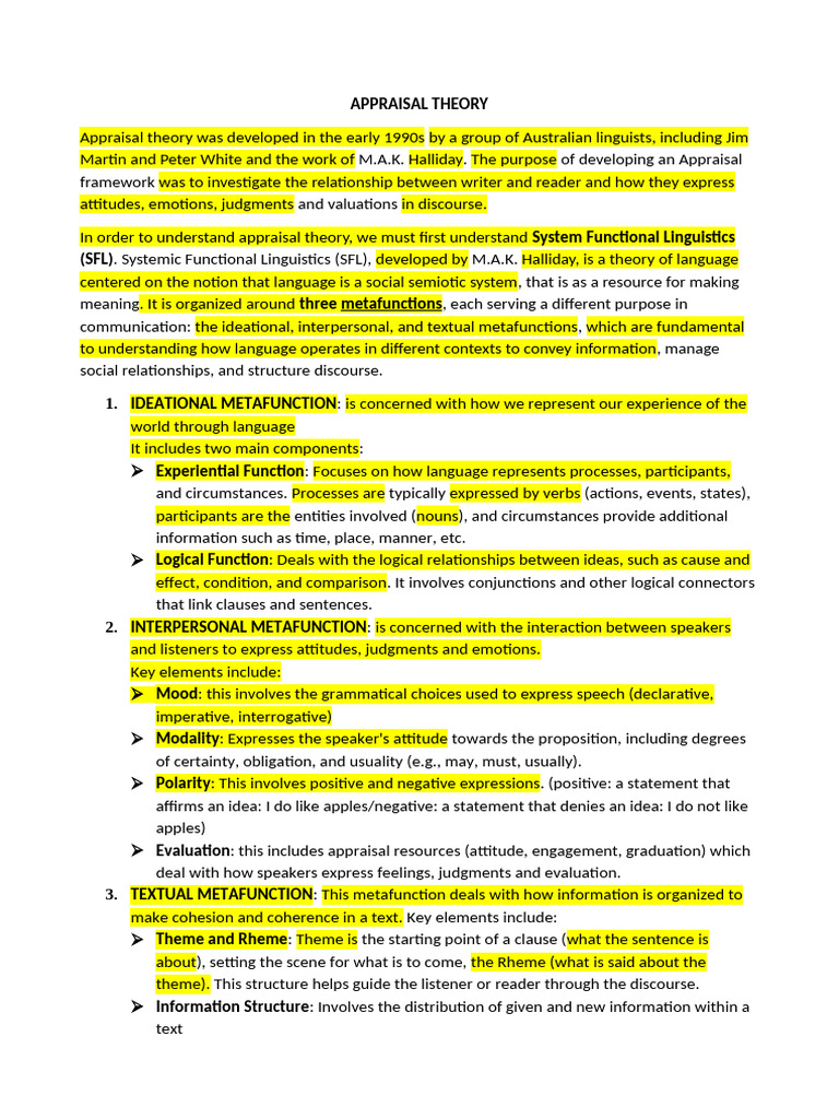 Understanding Appraisal Theory in SFL | PDF