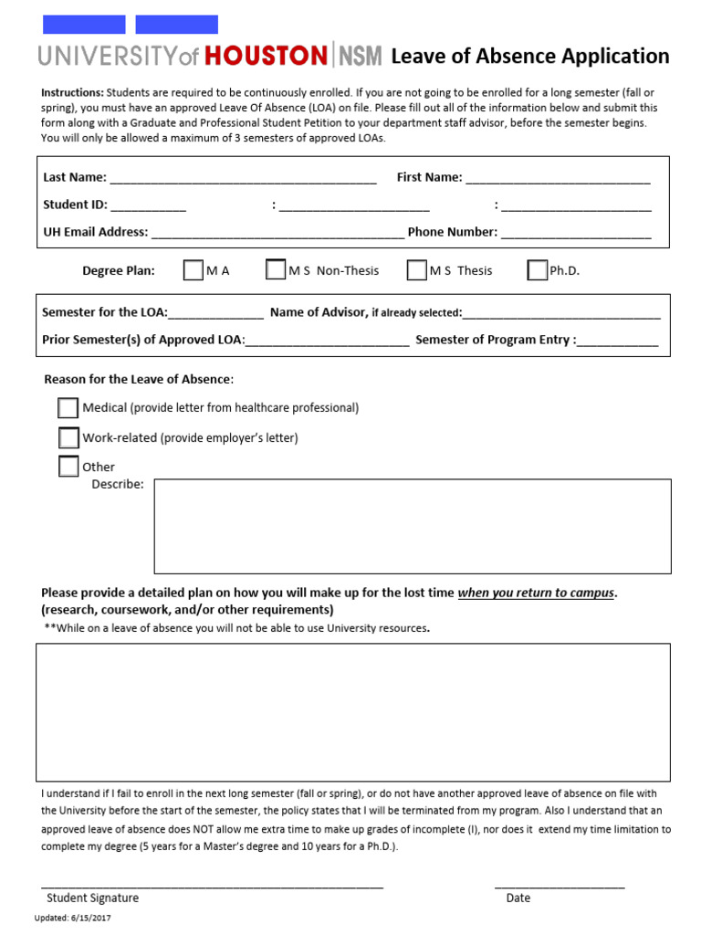 Leave of Absence Application Form | PDF | Doctor Of Philosophy