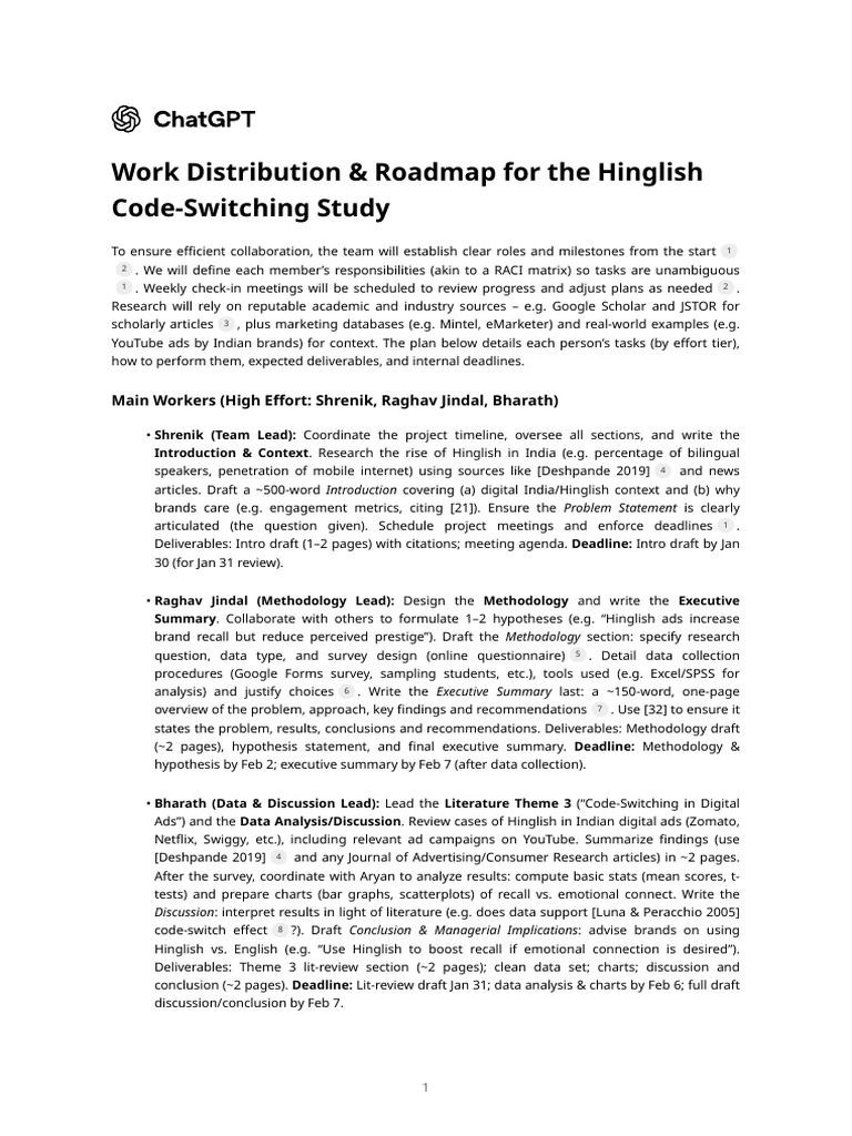 Work Distribution & Roadmap For The Hinglish Code-Switching Study | PDF ...