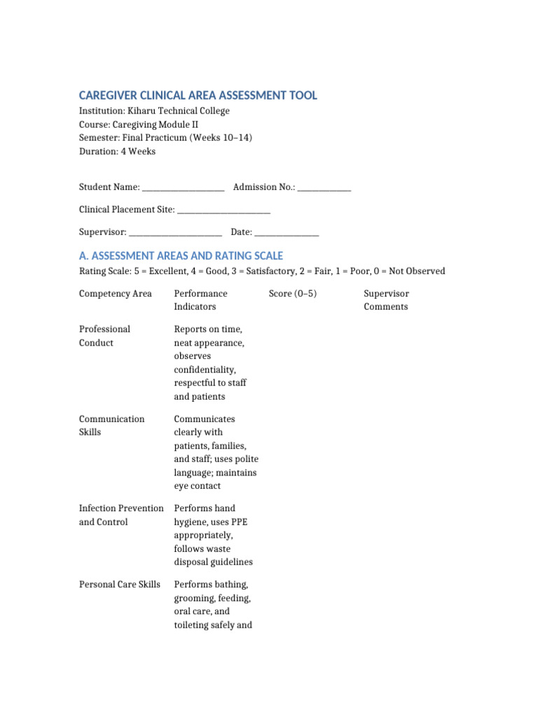 Caregiver Clinical Assessment Tool | PDF | Medical Specialties | Medicine