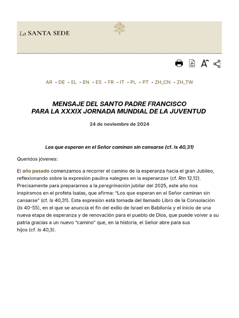 Papa-francesco 20240829 Messaggio-giovani 2024 Es | PDF