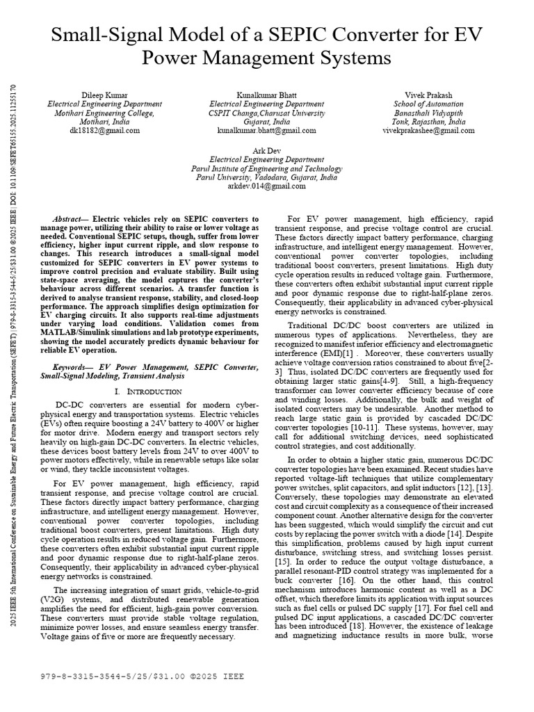 Small-Signal SEPIC Model for EV Power Management | PDF | Electronics ...