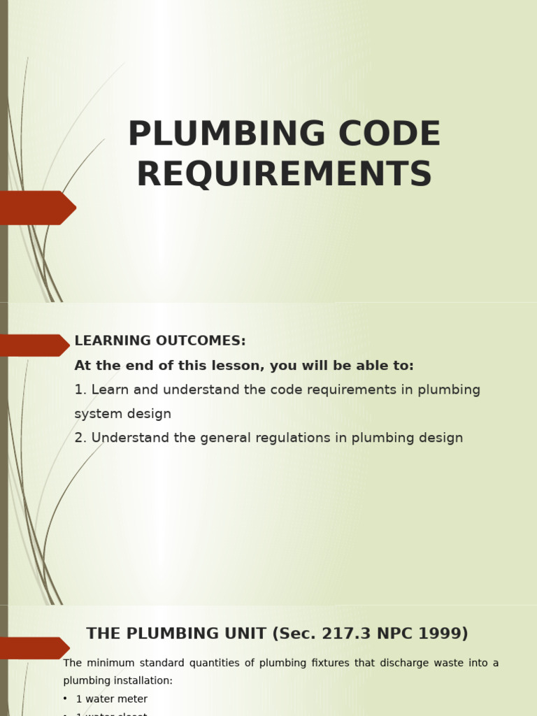 Plumbing Code Requirements Overview | PDF | Plumbing | Sanitary Sewer