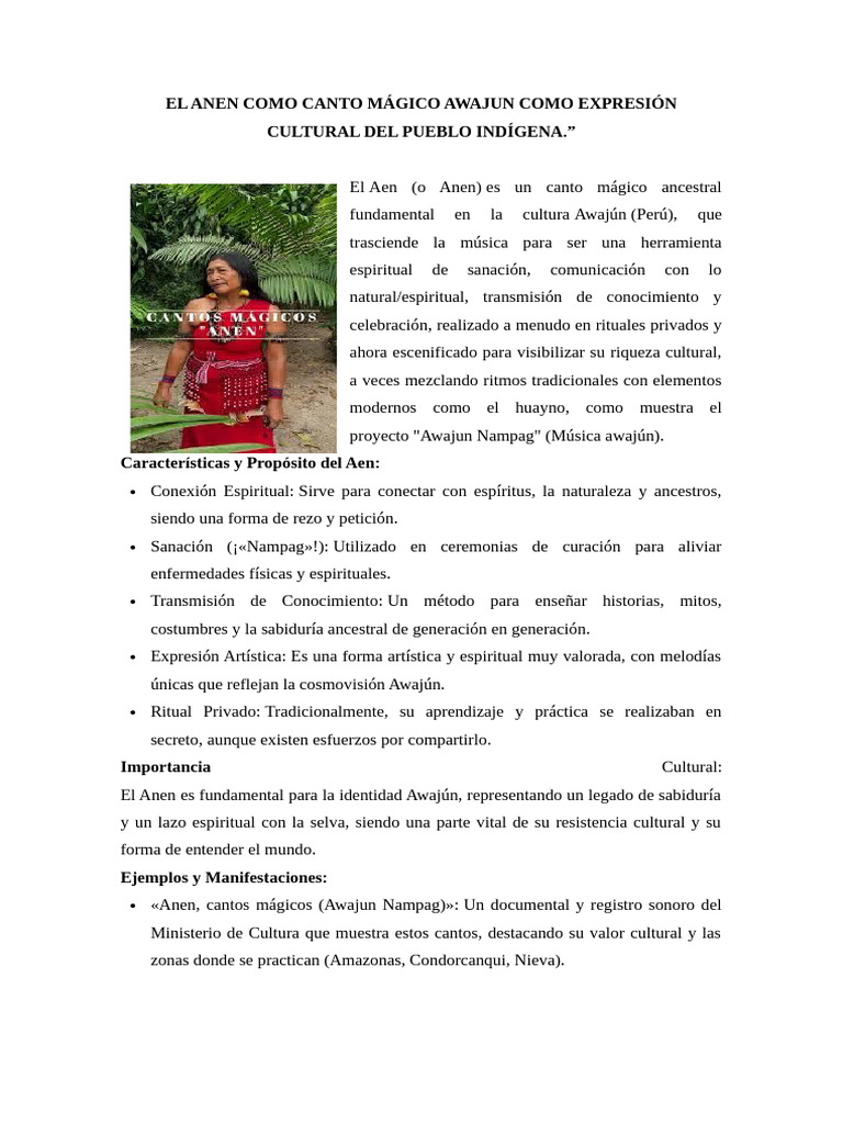 Anen: Canto Mágico Awajún y su Cultura | PDF