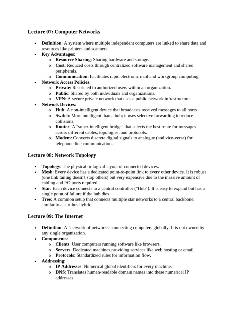 ICT summary | PDF | Computer Network | Network Topology