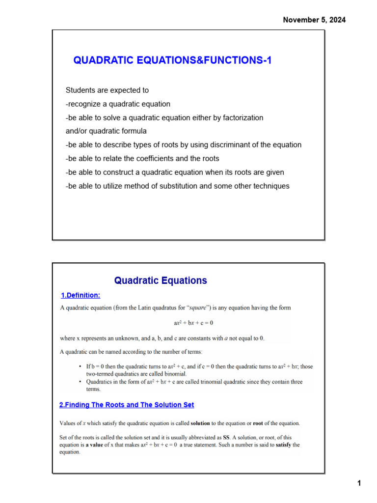 3.10IB HL QuadraticEquations&Functions-1 | PDF | Quadratic Equation ...