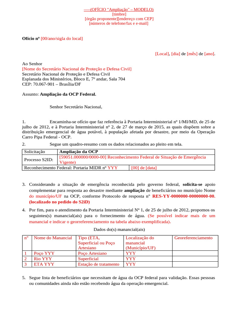 Ampliação da OCP Federal: Solicitação Oficial | PDF