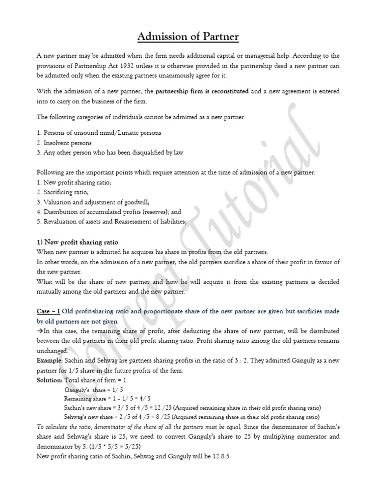New Partner Admission in Partnerships | PDF | Debits And Credits ...