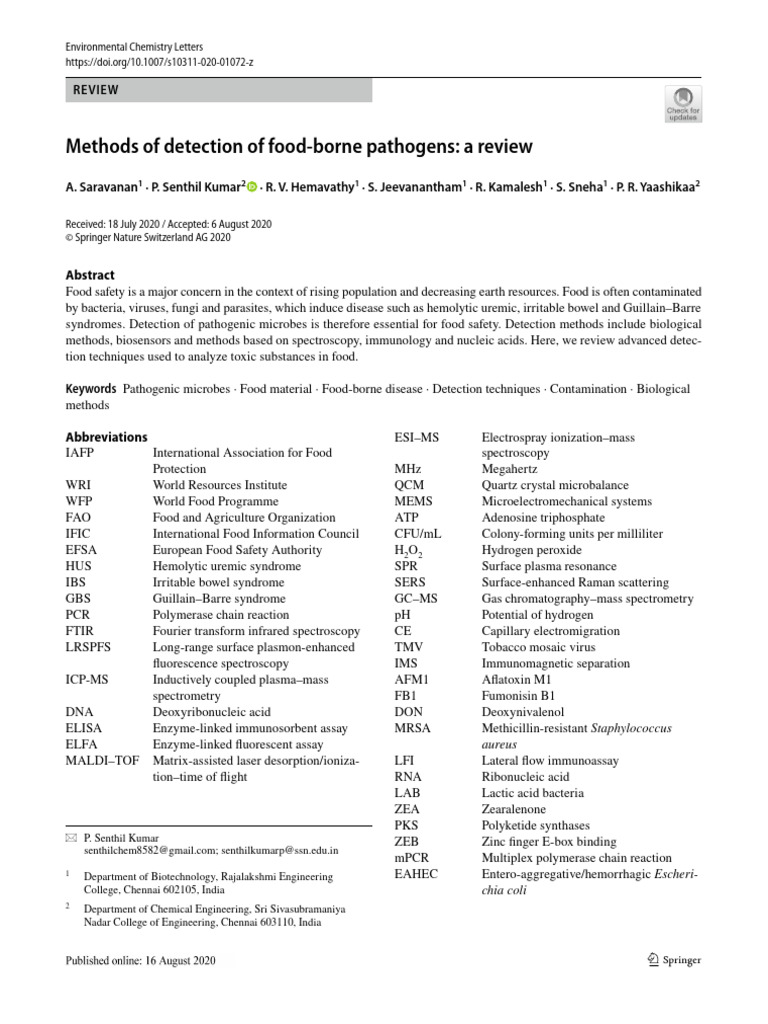 Methods of Detection of Food-borne Pathogens a Review | PDF | Biosensor
