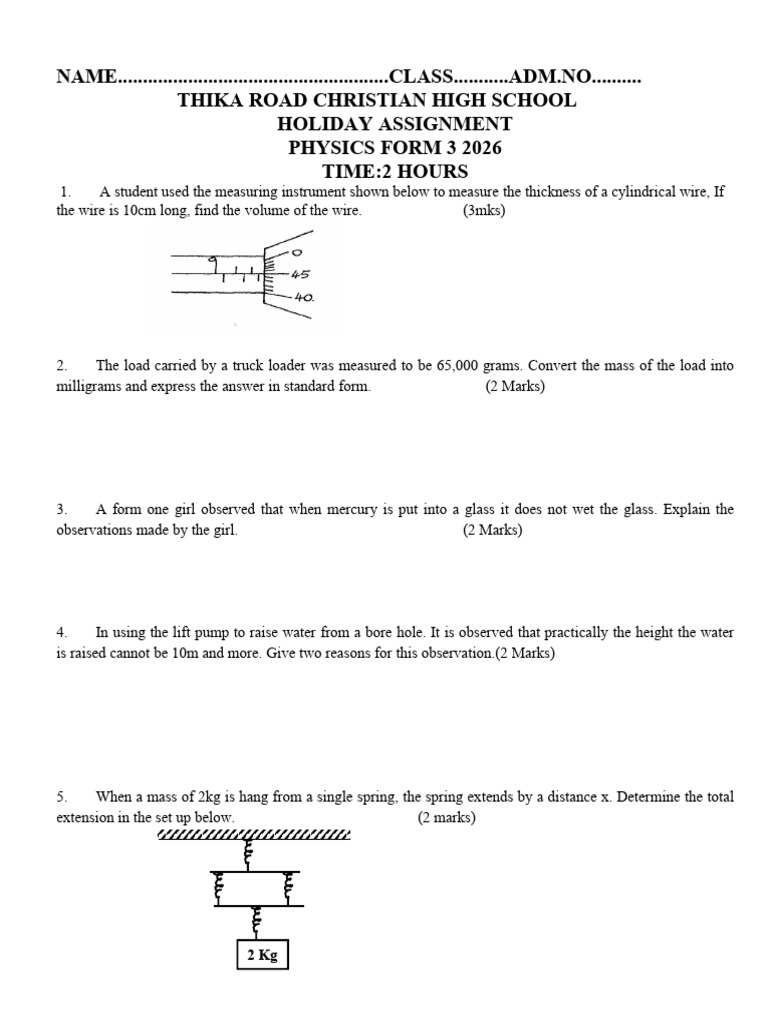 Physics f2 t3 2025 Holiday Assignment (1) | PDF | Liquids | Pressure