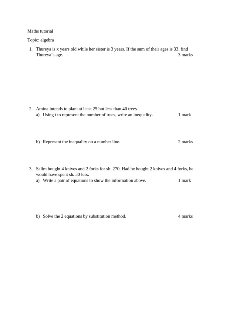 Algebra Tutorial: Age, Inequalities & Equations | PDF