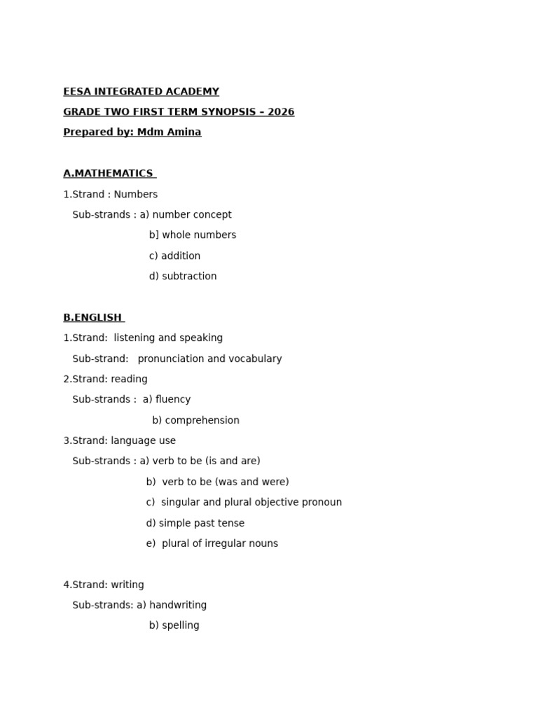 Grade 2 First Term Curriculum Overview | PDF