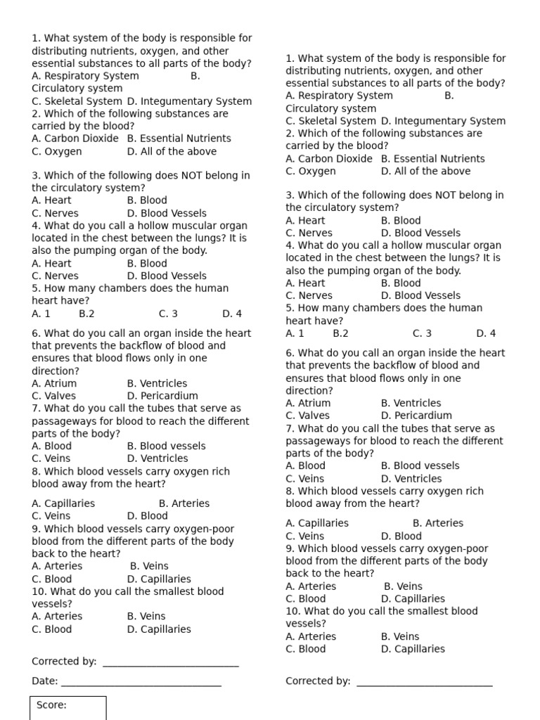 Circulatory System Quiz Questions | PDF | Vein | Heart