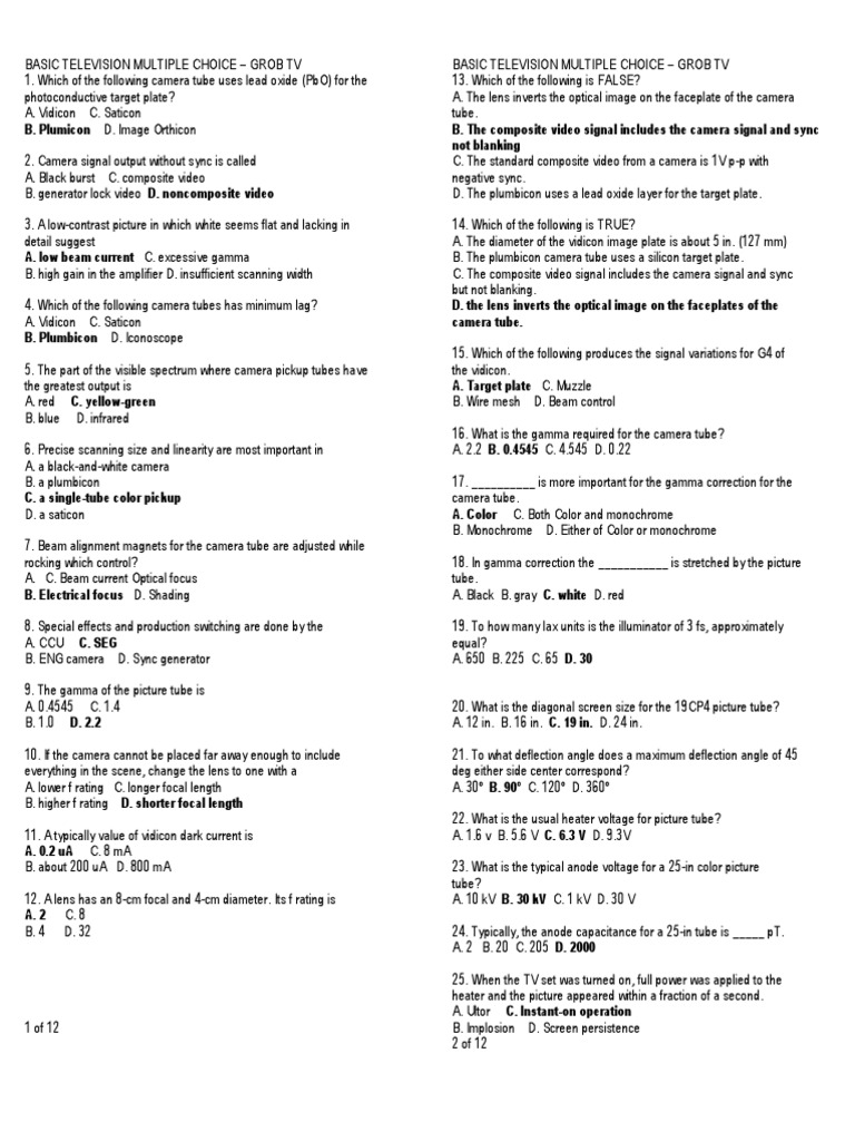 Basic Television Multiple Choice | PDF | Root Mean Square | Alternating ...