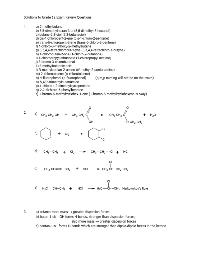 Grade 12 Chemistry Exam Solutions | PDF | Chemical Bond | Ionic Bonding