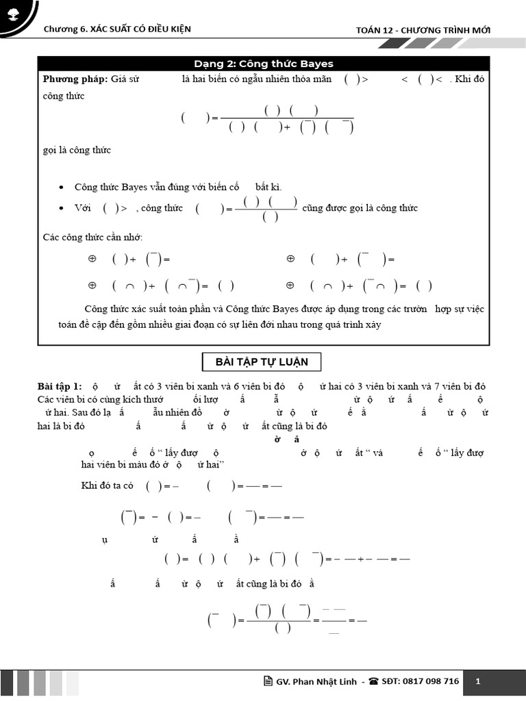 Chuyen de Xac Suat Co Dieu Kien Toan 12 Chuong Trinh Moi Phan Nhat Linh (3) (1) | PDF