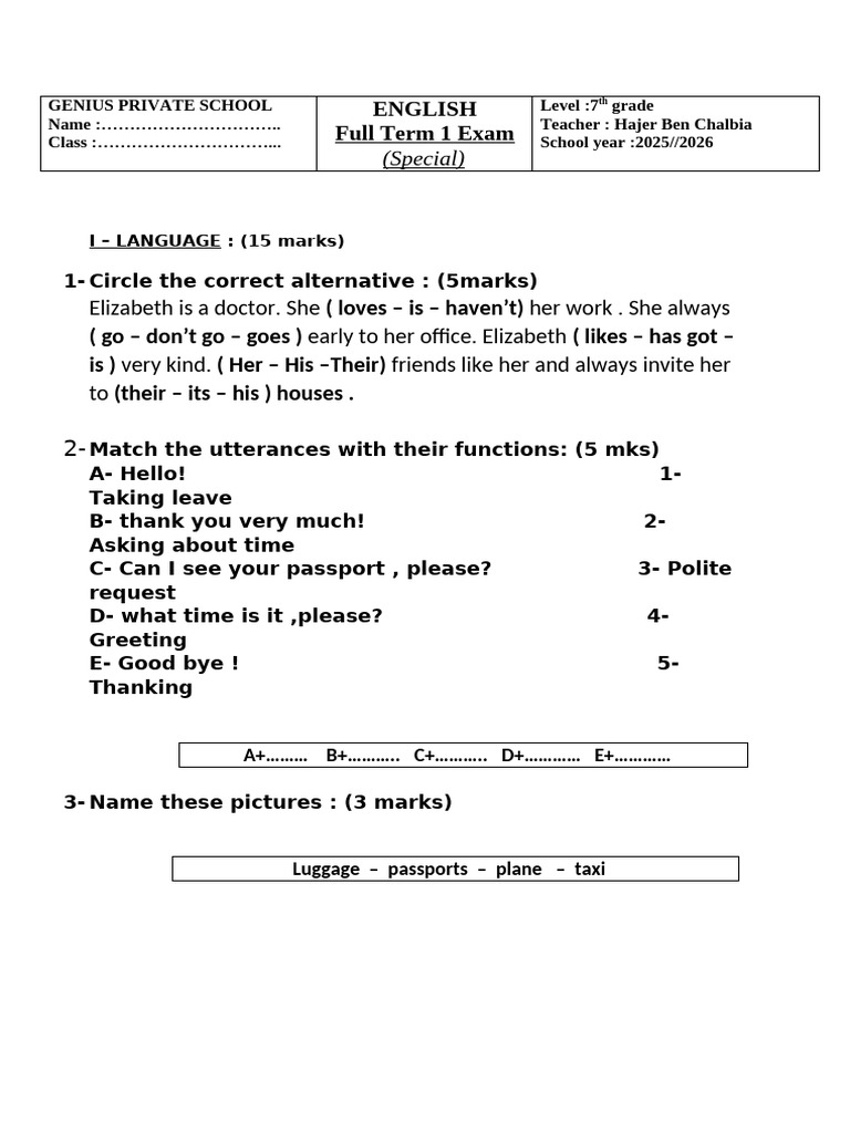 7th Grade English Exam Paper | PDF