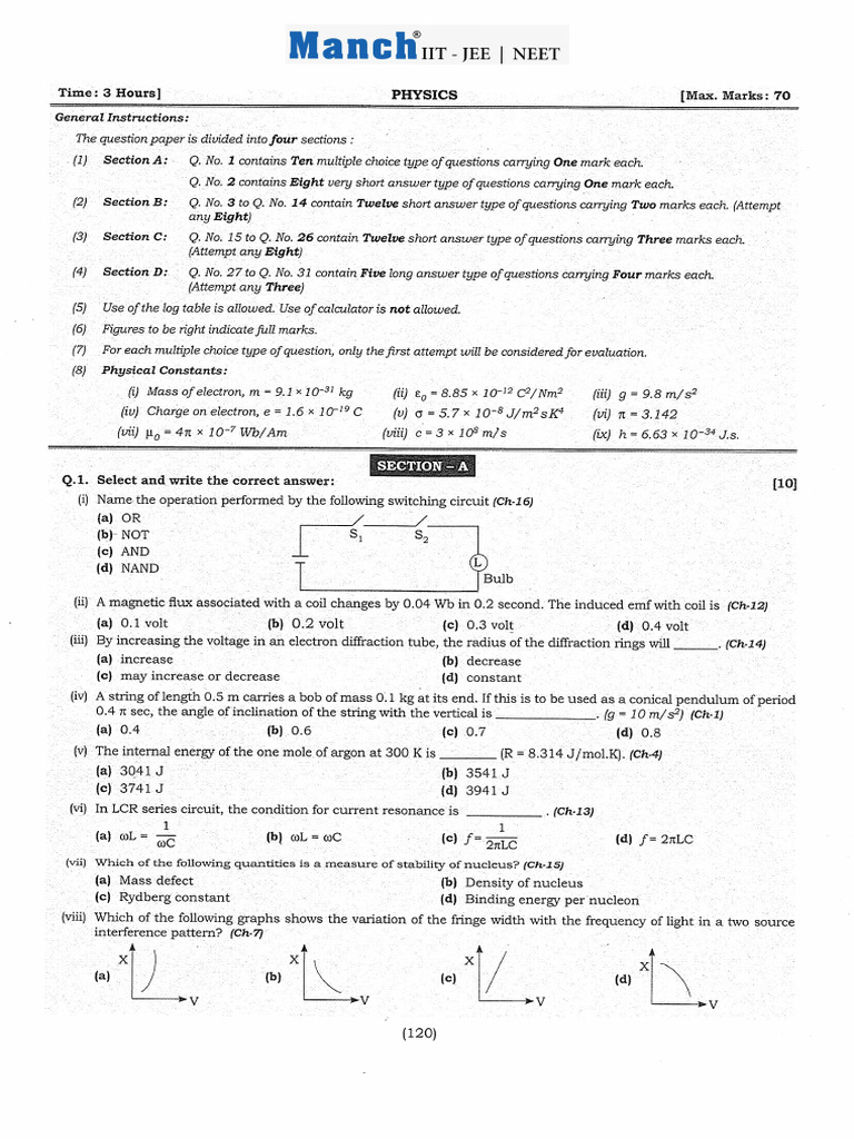 Physics Sample Paper 1.54428dd | PDF