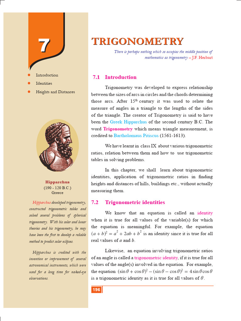 Tamilnadu Board Class 10 Maths Textbook Chapter 7 | PDF | Trigonometry | Elementary Mathematics