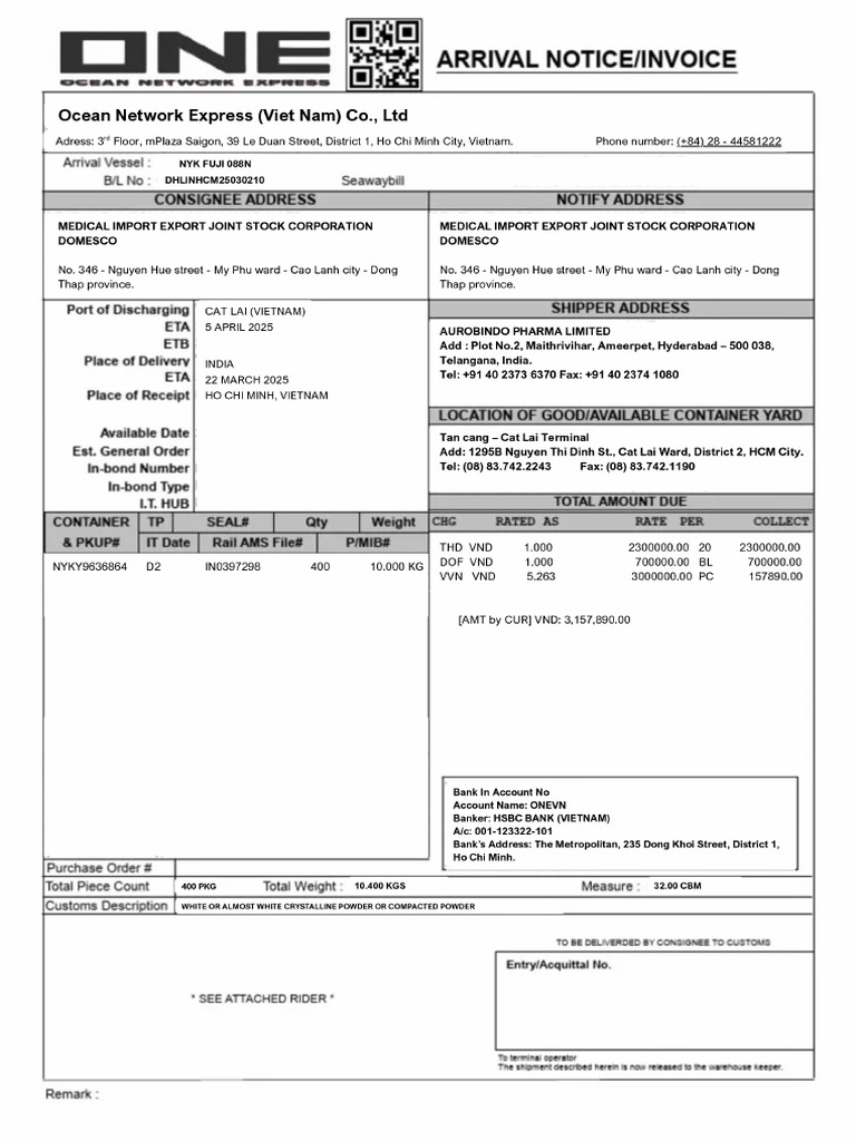 Arrival Notice | PDF