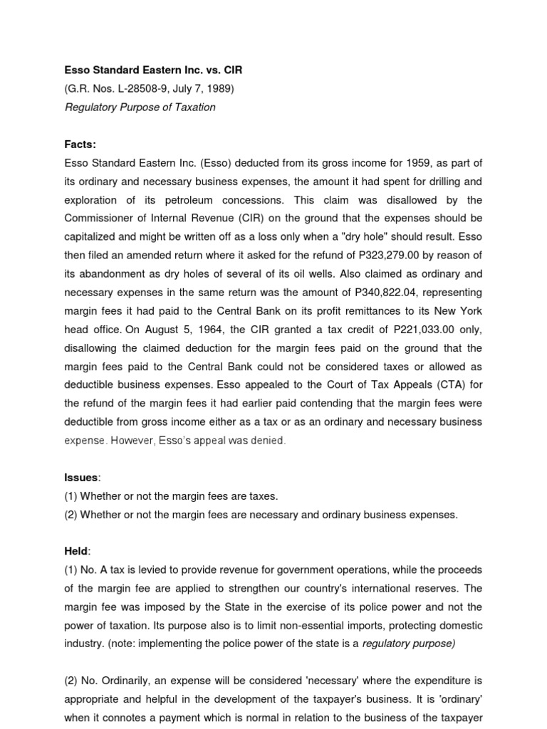 Esso vs. CIR: Tax Deduction Dispute | PDF