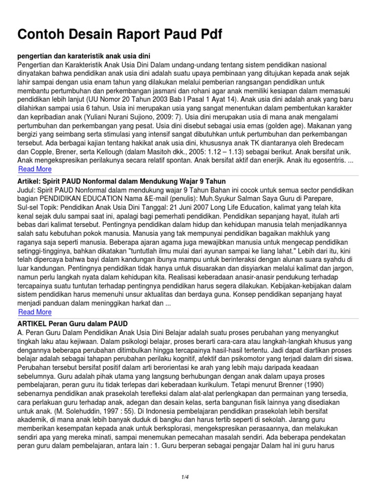 Contoh Desain Raport Paud PDF | PDF