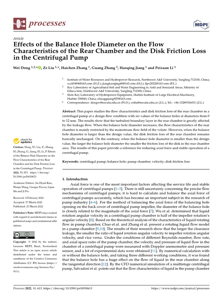 Effects of the Balance Hole Diameter on the Flow Processes-10-00613-V2 ...