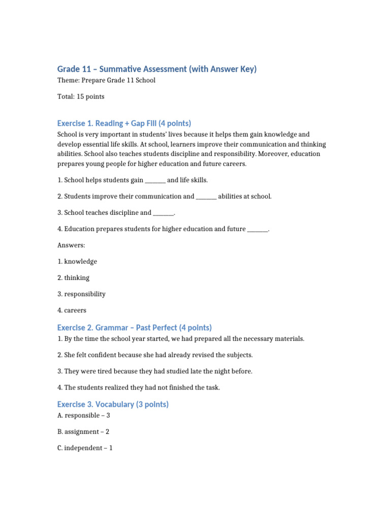 Grade 11 Summative Assessment Guide | PDF