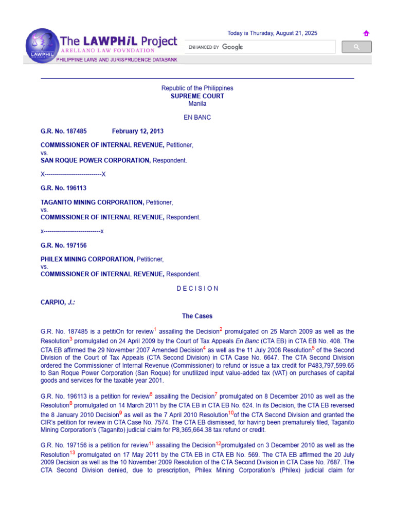 Commissioner of Internal Revenue vs. San Roque Power Corp., 707 | PDF ...