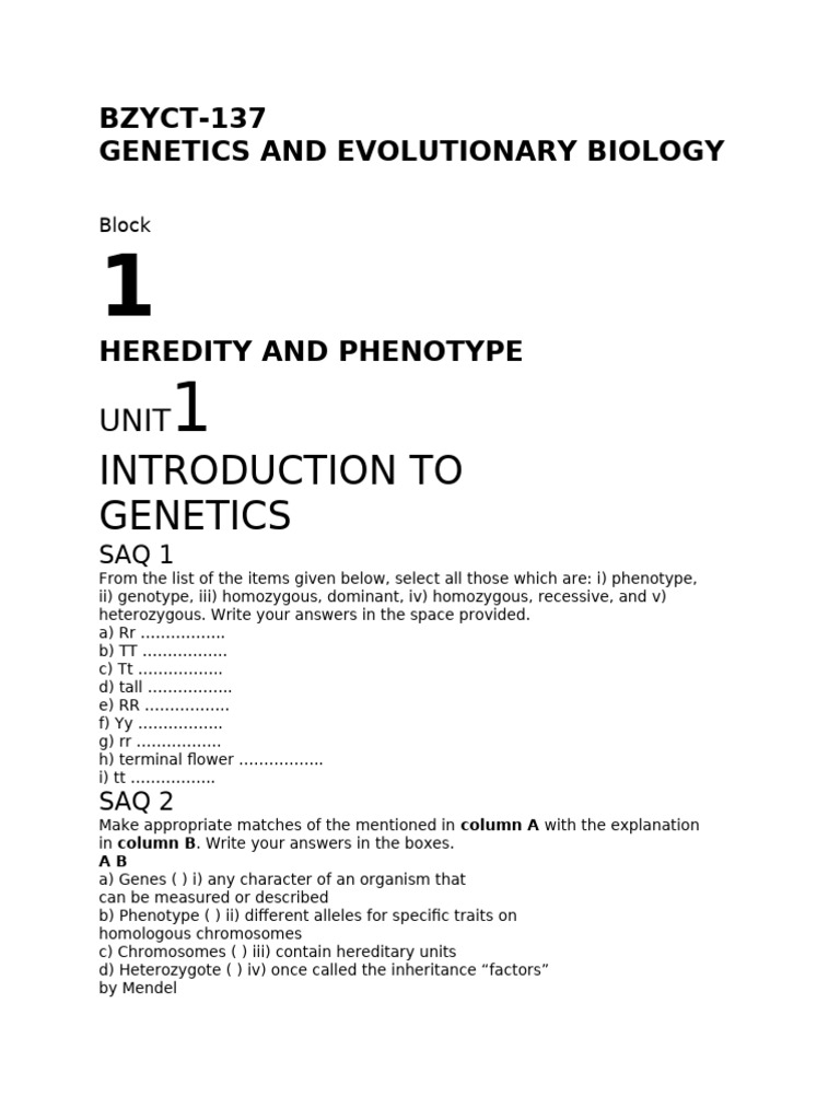 Genetics and Evolutionary Biology Guide | PDF | Dominance (Genetics ...
