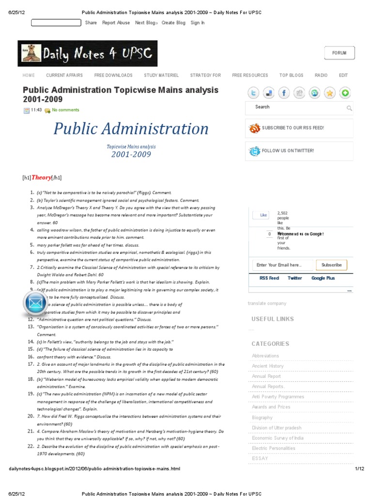 Public Administration Topicwise Mains Analysis 2001-2009 Daily Notes ...